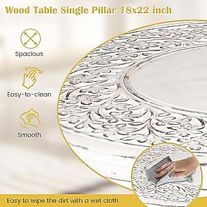 Side Table,Round End Table,Small Table,Side Tables Living Room,End Table,Round Side Table,Altar Table, Carved Side Table,Wood Accent Table,Carved Wood Table Single Pillar 18x22 inch White Antique