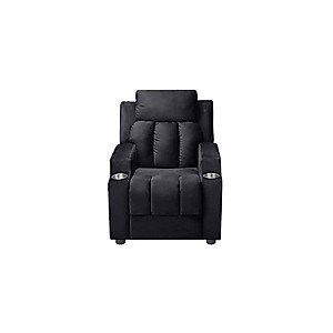 Sally Deluxe Kids Recliner Chair with Footrest & 2 Cup Holders, Push Back Toddler Recliner for Ages 3+, Perfect Kid Recliners for Boys & Girls - Ideal Recliner Chairs for Toddlers, Kids Room - Black