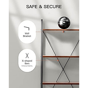 Pipishell Industrial Ladder Shelf, 4-Tier Bookshelf, Free Standing Bookcase Storage Rack Shelves Plant Flower Stand with Wood Look for Living Room, Bedroom, Kitchen, Bathroom, Home Office, Balcony