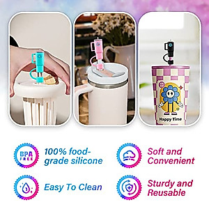8Pcs Straw Topper for Stanley Cup, Silicone Straw Cover Cap for Stanley 30&40 Oz Tumbler with Handle, Reusable Straw Protectors, Mini Cute Stanley Straw Covers Cap for Stanley Cup Accessories(8color)