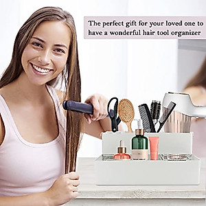 BUSOKIP Hair Tool Organizer/Hair Dryer Holder Wall Mount. Large Bathroom Sink Organizer Countertop Hot Tool Holder for Curling Iron, Blow Dryer, Straightener, Flat Iron. White