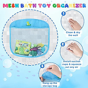 Light Up Bath Toys for Toddlers Kids Baby Boys, No Hole Dinosaur Bath Toys with Bath Book & Organizer, Led Light Bath Time Water Toys for Bath Tubs Bathrooms Pool, Gift for Toddlers Boys Infants