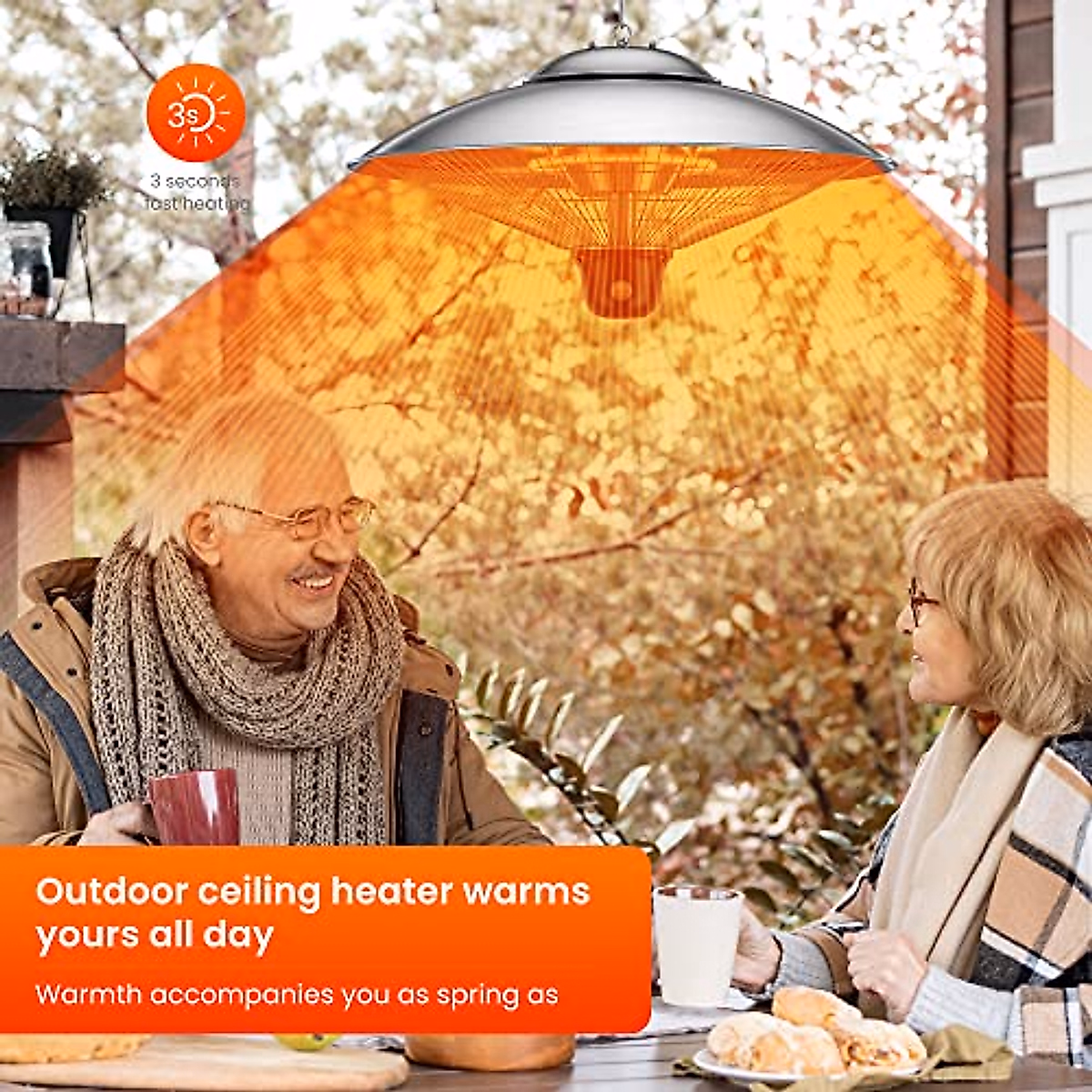 Danluke 500/1000/1500W Remote control electric heater outdoor,Ceiling-Mounted Heater, Electric Outdoor Heater,Ceiling Mounted Heater for Balcony,Hanging Outdoor Heater