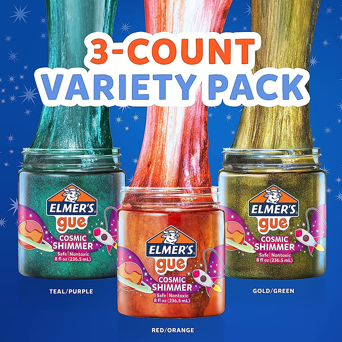 Elmer's Gue Premade Slime, Cosmic Shimmer Glitter Slime, Variety Pack, 3 Count