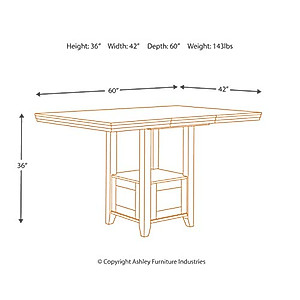 Signature Design by Ashley Ralene Traditional 36" Counter Height Dining Room Extension Table, Medium Brown