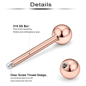 Ftovosyo 32Pcs Nipple Rings 14G Surgical Steel Tongue Nipplerings Barbell Bar Hoop Ring Piercing Jewelry for Women Men 14mm Rose Gold Pink Glow in The Dark Externally Threaded Ball