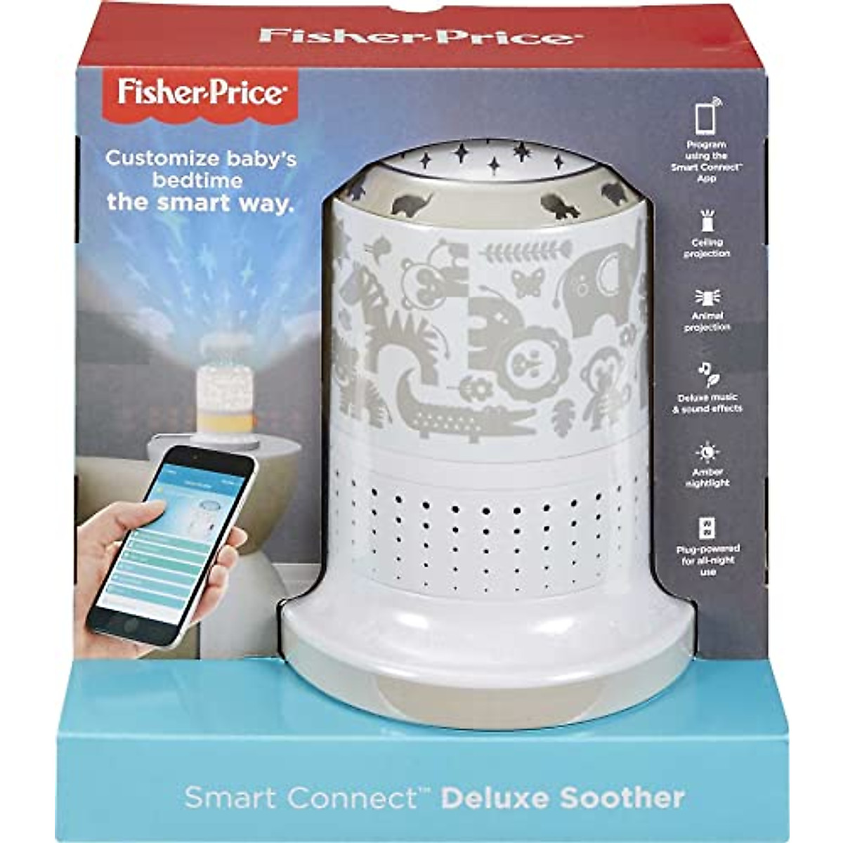 Fisher Price Baby Sound Machine Smart Connect Deluxe Soother with Customizable Music, Timers & Light Projection