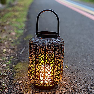 ANRUST Bucket Metal Lanterns Hanging, Outdoor Garden Lanterns, Metal Lantern Table Light Lantern for Garden, Patio, Yard Relaxing Atmosphere on Calm Nights (Black)