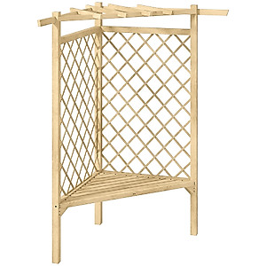 Outsunny 55" Garden Arch Bench, Lattice Backrest for Climbing Plants and Vines Outside On Lawn, Porch, Deck, Wooden Trellis Park Bench for Outside with Slatted Seat, Natural