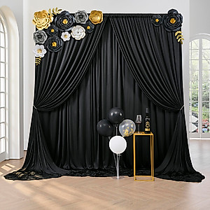 10 ft x 30 ft Wrinkle Free Black Backdrop Curtain Panels, Polyester Photography Backdrop Drapes, Wedding Party Home Decoration Supplies
