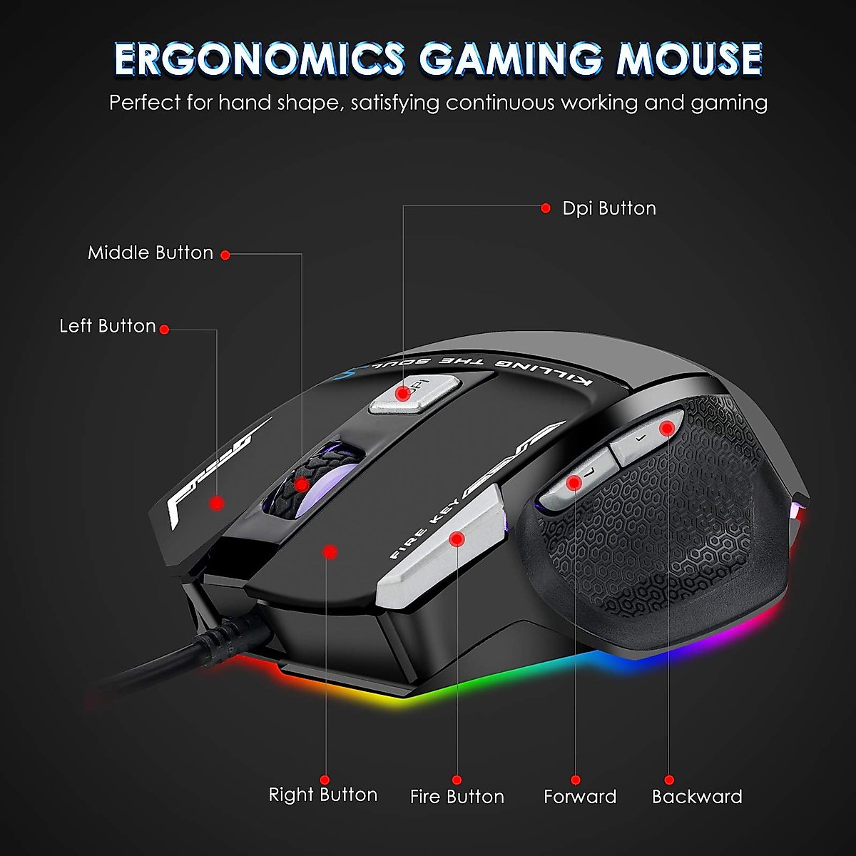 Beastron RGB Backlit Gaming Keyboard with Mouse Combo and Mouse pad, Multimedia Keyboard Knob,Mechanical Feel USB Wired Keyboard for Windows PC