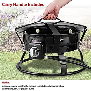 LEISURELIFE Propane Gas Fire Pit for Outdoor Camping Portable Fire Bowl for Outside with Carry Handle Including CSA Regulating Valve &10" Gas Hose (Installed) 18.5" Diameter 58000 BTU/HR Black