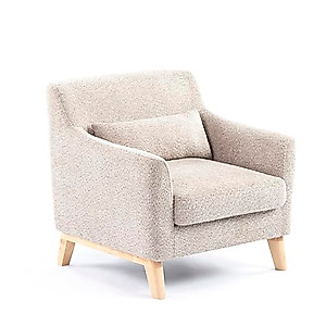 Living Room Single Sofa Chair,Modern Upholstered Teddy Sherpa Fabric Upholstery Accent Arm Chair,Comfy Reading Lounge Tub Barrel Club Arm Chair for Bedroom Small Spaces,Tufted Decorative,Lumbar Pillow