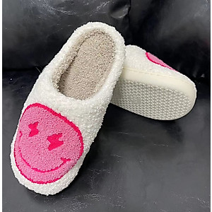 Women's Men's Happy Screw Lightning Happy Face Slippers Love heart-shaped slippers cat slippers Retro Leopard Print Happy Face Memory Foam Soft Plush Slippers Warm Anti-Slip Home Shoes Pink 43-44