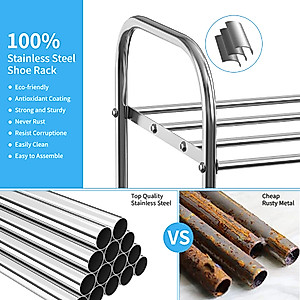 Botion 4 Tier Expandable Shoe Rack, Stainless Steel Shoe Shelf, Strong Weight Capacity Shoes Organizer, Easy to Install and Saving Space Standing Shelf with Sturdy Frame(4 Tier)