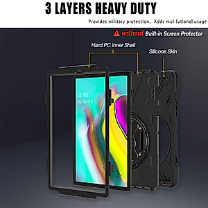 ZenRich Galaxy Tab S5e Case 2019, zenrich SM-T720/T725/T727 Heavy Duty Shockproof Rugged Case with Rotatable Stand Hand Strap and Shoulder Belt for Samsung Galaxy Tab S5e 10.5 inch 2019 Tablet-Black