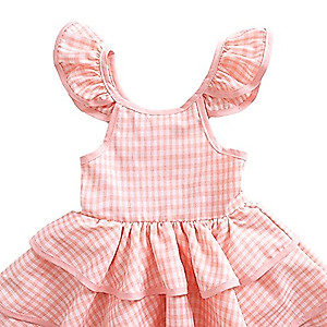 YOHA Baby Girls Ruffle Dress Baby Shower Dress Girls Birthday Festival Dress Easter Christmas Holiday Toddler Dress Pink Plaid,100