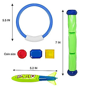 Fayoo 23 Pack Underwater Swimming/Diving Pool Toys Diving Rings(4 Pcs), Toypedo Bandits(4 Pcs), Diving Sticks(3 Pcs) with Under Water Treasures (12 Pcs) Gift Set Bundle