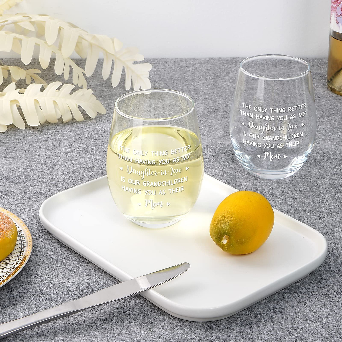 Modwnfy Mothers Day Gifts, Daughter in Law Gifts for Christmas Mothers Day Birthday Wedding from Mother in Law, Only Thing Better Than Having You As My Daughter in Law Stemless Wine Glass, 17 Oz