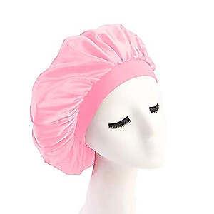 beauty YFJH Soft Satin Silk Salon Bonnet Night Sleeping Wide Band Hat Hair Loss Cap for Women Pink