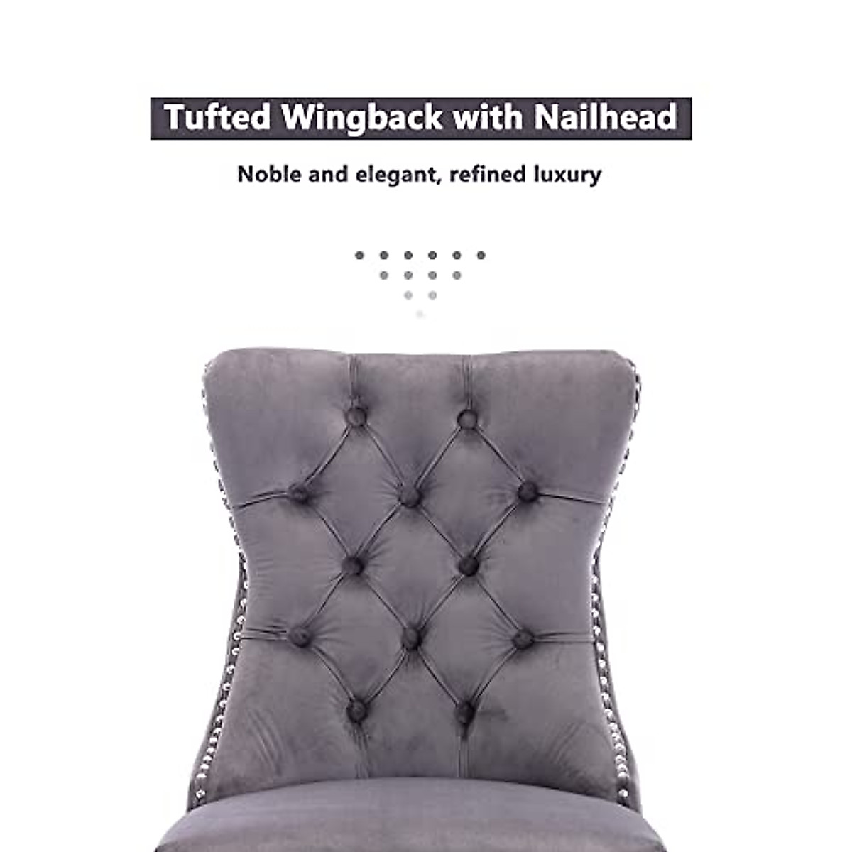 Virabit Tufted Dining Chairs Set of 4, Velvet Upholstered Dining Chairs with Nailhead Back and Ring Pull Trim, Solid Wood Dining Chairs for Kitchen/Bedroom/Dining Room (Grey)