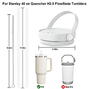 CHEETAH 40 oz Replacement Lid for Stanley Cup,Compatible with Stanley Quencher H2.0 FlowState Tumbler,with Easy Carry Soft Silicone Handle and Straws,Insulated Plastic Spill Leak Proof Lid (Frost)