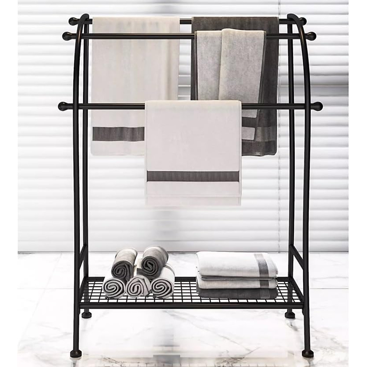 Freestanding Towel Rack Towel Shelf Towel Stand 3-Tier Towel Shelf with Storage Rack Metal Towel Rack Freestanding Blanket Rack for Bathroom Standing Towel Rack Towel Holder Stand (Color : Gold)