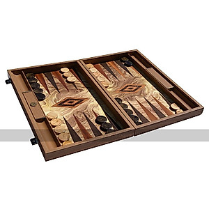 Manopoulos Luxury Olive Burl 15-inch Backgammon Set with Side Storage and Accessories