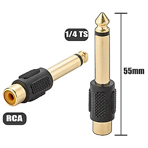RCA to 1/4 Adapter, RCA Female to TS 6.35mm Mono Male Converter Audio Connector Plug Gold Plated for Mixer, Amp, Subwoofer (6-Pack)
