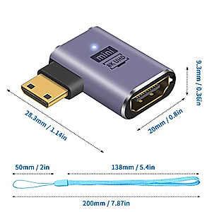Duttek 90 Degree HDMI to Mini HDMI Adapter, 8k UHD Mini HDMI to HDMI Connector, Left Angled Mini HDMI Male to HDMI Female Adapter Support 8K@60Hz, 4K@144Hz for Camera, Camcorder (2 Pack)