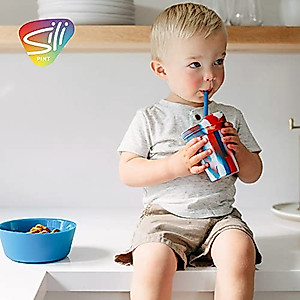 Silipint Silicone Kids’ Cups with Lids and Straws, Unbreakable, Durable, Safe, and Fun Silicone Kids’ Tumblers, Radberry & Sunfire Smash, Pack of 2