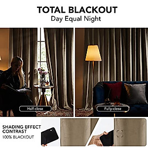 Deconovo 100% Blackout Velvet Curtains 84 Inches Long, Khaki Curtain Drapes for Luxury Bedroom, Room Darkening Thermal Insulated Grommet Curtains for Living Room (Set of 2, 52W x 84L inch)