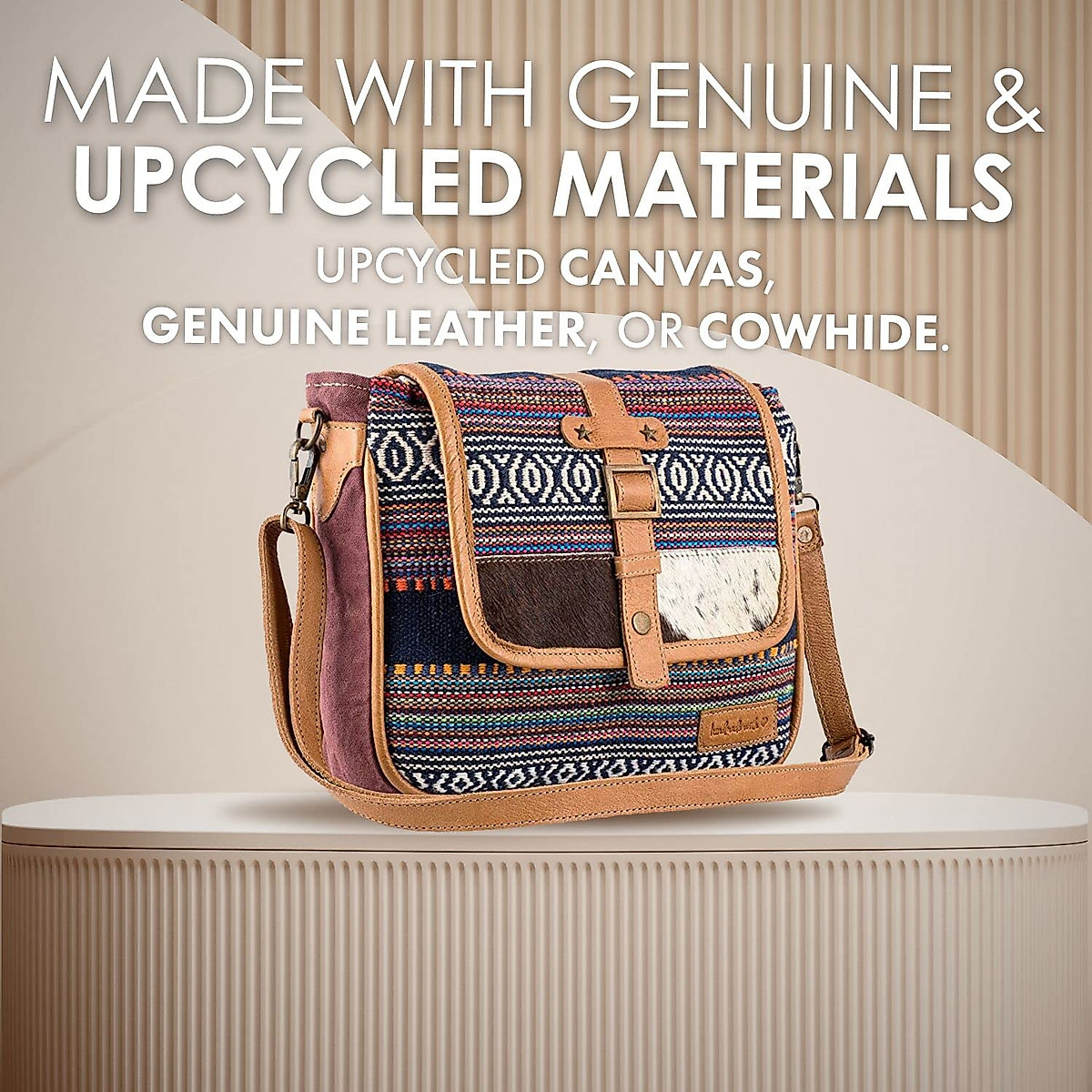 SIXTEASE Crossbody Bag for Women Vintage Style Genuine Leather, Upcycled Canvas, Rug, or Hair On - Cross Body Womens Bags with Inside Zipper Pockets - Paisley