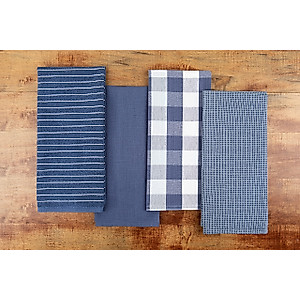 Kitchen Towels 100% Cotton Blue Dish Towels, Hand Towels, Tea Towels Flat, Terry, Waffle and Herringbone Dish Towels for Drying Dishes, 28 in x 16 in