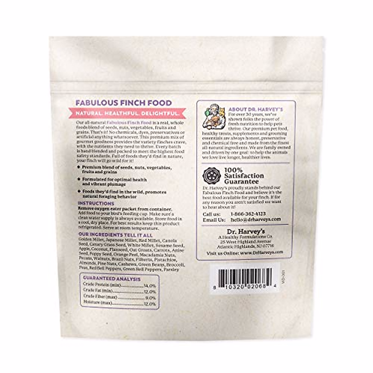 Dr. Harvey's Fabulous Finch Food for Outside Feeder and Indoor Birds- Premium Bird Feed with Seeds, Nuts, Fruits, Vegetables for Finches Trial Size (4 Oz)