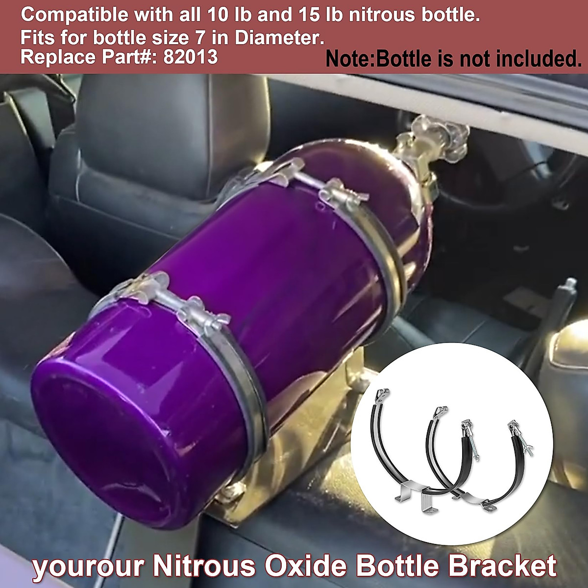 yourour 82013 Nitrous Oxide Bottle Bracket,7”Nos Single Bottle Holder Bracket for 10-15 Pound Nitrous Bottle