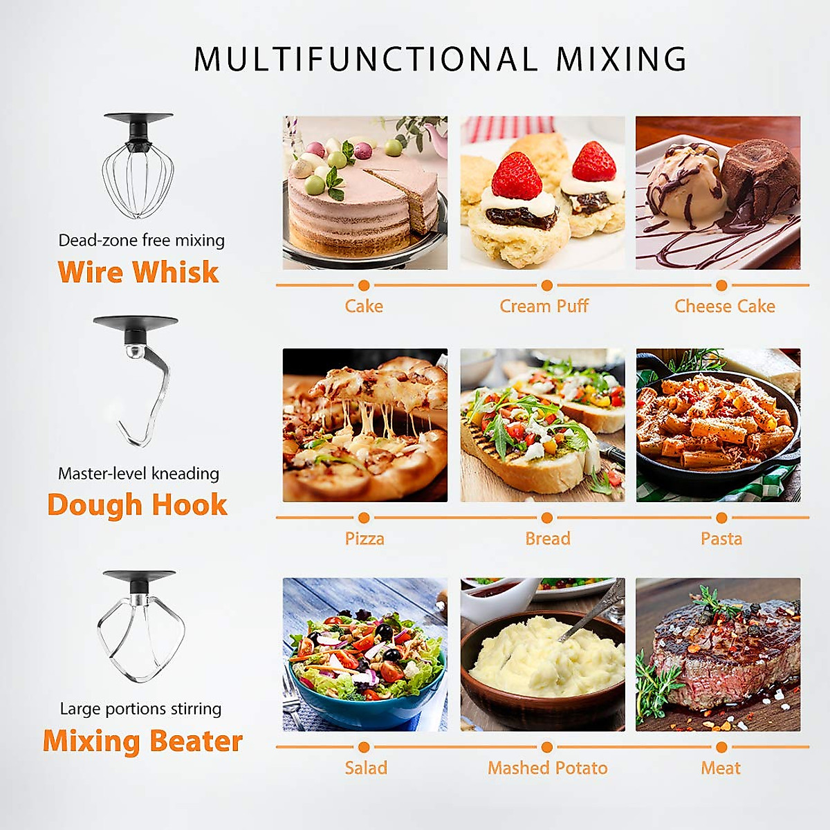 VIVOHOME 3 in 1 Multifunctional Stand Mixer with 6 Quart Stainless Steel Bowl, 650W 6 Speed Tilt-Head Meat Grinder, Juice Blender, Silver