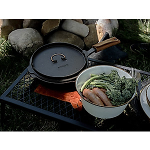 Barebones 10 Inch Cast Iron Skillet - Black Flat Enameled Cast Iron Skillet with Lid, Frying Pan