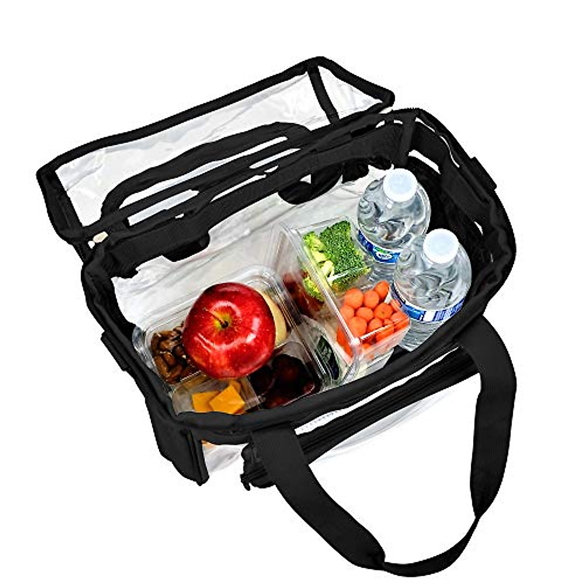 Heavy Duty Clear Lunch Tote Stadium Bag Approved Durable Crossbody Travel Makeup Cosmetic Box for Football Basketball Baseball Games Concerts Work Correctional Officers (Bold Black, 12 x 6 x 12)