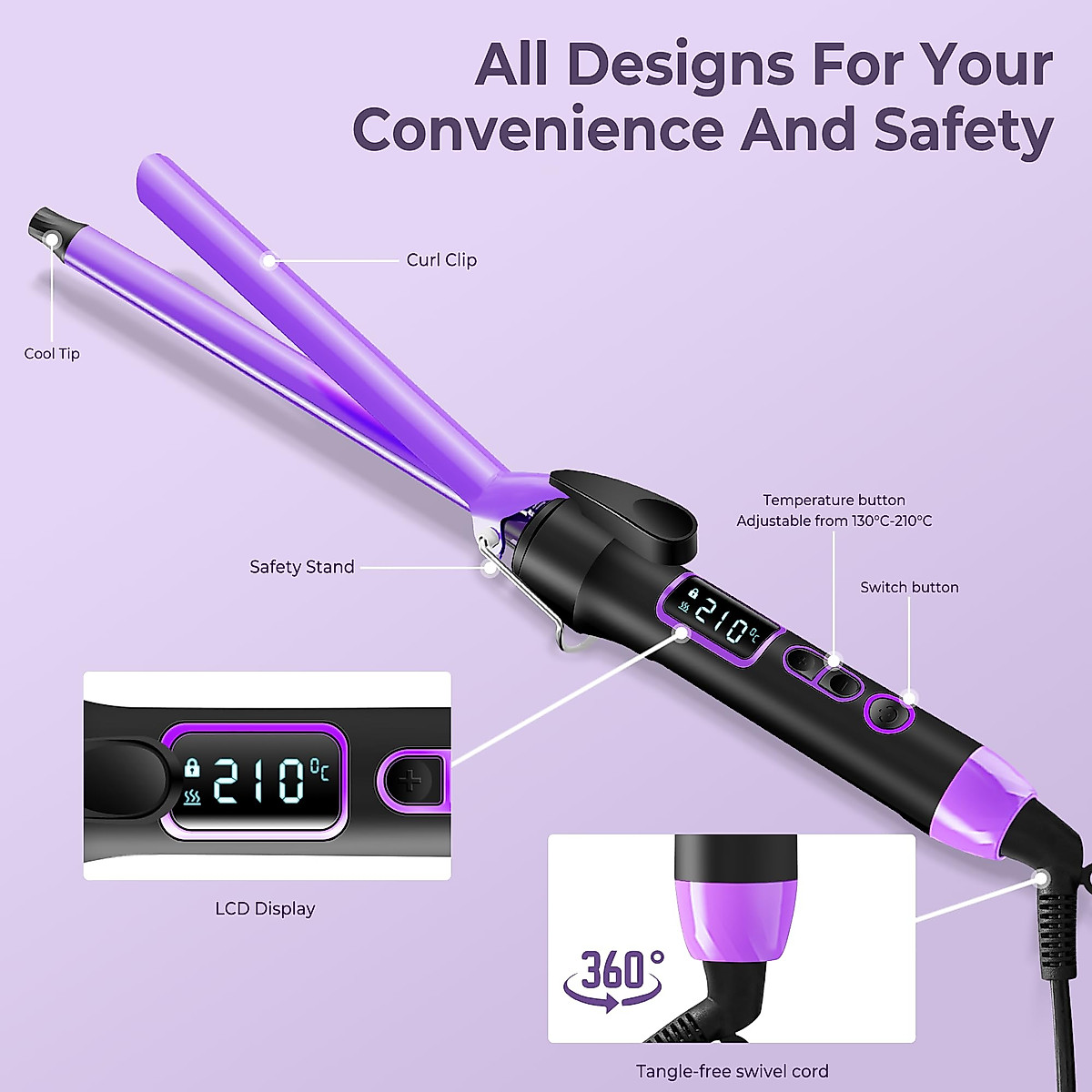 3/8 Inch Curling Iron, Professional 9mm Curling Iron for Short & Long Hair, Ceramic Curling Wand with Temps Control 120 ℃-210 ℃,Small Curling Iron, Dual Voltage Wand Curling Iron, Travel Curling Iron