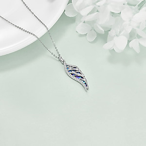 URONE Angel Wing Necklace for Women 925 Sterling Silver Abalone Shell Guardian Angel Pendant Wing Jewelry Gift