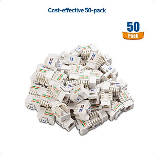 Cable Matters [UL Listed] 50-Pack 10Gbps Cat6 Keystone Jacks, RJ45 Keystone Jack, Ethernet Keystone Jack in White with Keystone Punch-Down Stand for Patch Panel and Wall Plate