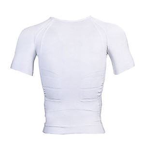 Odoland Men's Body Shaper Slimming Shirt Tummy Vest Thermal Compression Base Layer Slim Muscle Short Sleeve Shapewear, White L