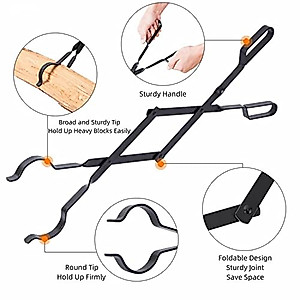 32Inch Anti-Rust Solid Fire Poker and 25Inch Foldable Fire Tongs for Fire Pit, Heavy Duty Material, Campfire Poker and Tong Set for Fireplace, Camping, Wood Stove, Outdoor and Indoor Use