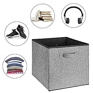 i BKGOO Foldable Fabric Storage Cube Bins with Cotton Rope Handle ,Set of 4 Collapsible Resistant Basket Box Organizer for Home Office Nursery and More – Gray 13x15x13 inch