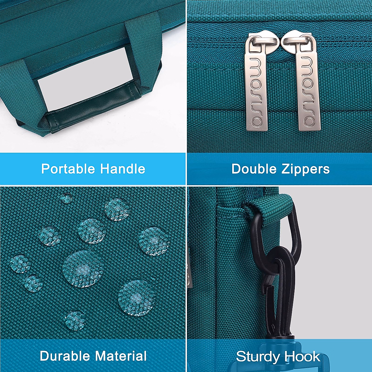 MOSISO Laptop Shoulder Bag Compatible with MacBook Air 15 M4 M3 M2/Pro 16 inch M4 M3 M2 M1,15-15.6 inch Notebook with 2 Raised&1 Flapover&1 Horizontal Pocket&Handle&Belt, Teal Green
