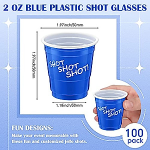 Lounsweer 100 Pieces Plastic Cups 2 oz Disposable Cups Mini 2 oz Party Glasses for Bachelorette Birthday Tasting Serving Samples Cups Halloween Christmas Party Favors Supplies (Blue)