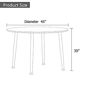 Pvillez 45" Round Dining Table, Faux Marble Kitchen Dining Room Table for 4, Modern Circle Dining Table with 0.3" White Marble Imitation Tabletop and Silver Metal Legs for Dining Room Kitchen