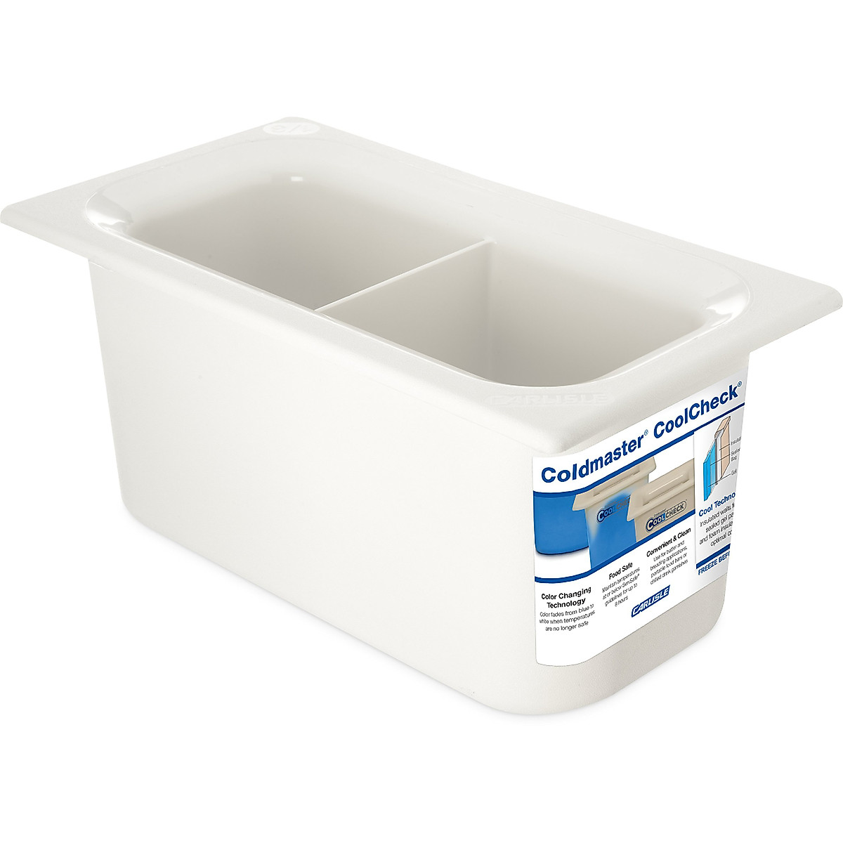 Carlisle FoodService Products Coldmaster Coolcheck Plastic Food Pans, Divided for Catering, Kitchens, Restaurants, 3.4 Quarts, White, Blue