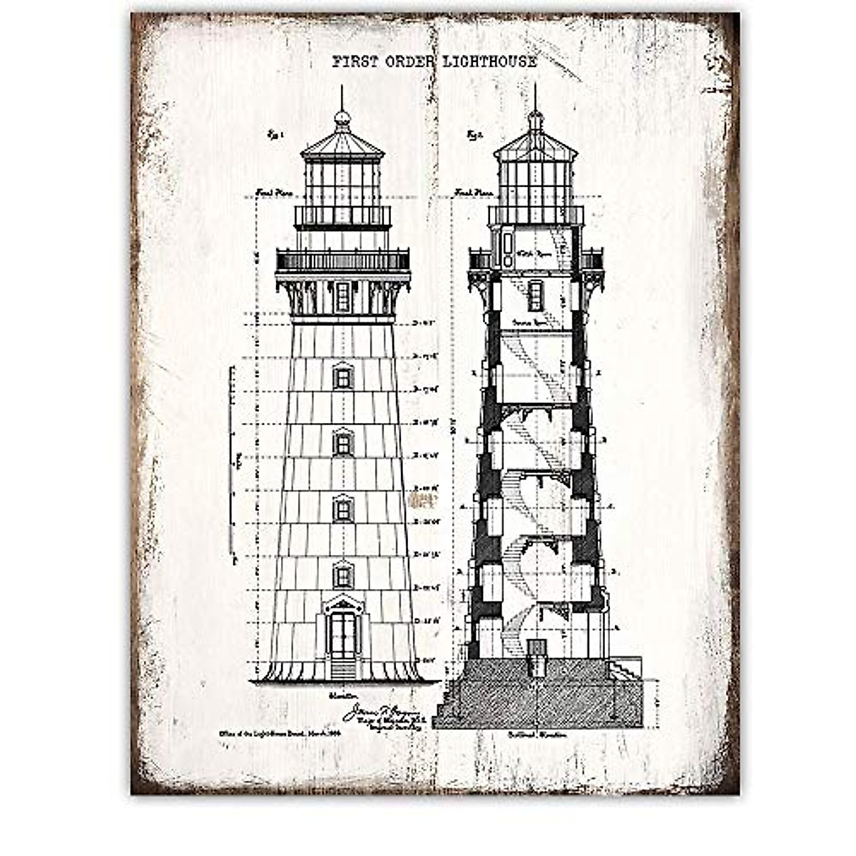 Historic Lighthouse Patent Print Wall Art - 8x10 Vintage Photograph Set for Beach Home, Living Room, Bedroom Decor - Unique Gift for Ocean, Sea Nautical Fans - Rustic Retro Shabby Chic Poster Photo